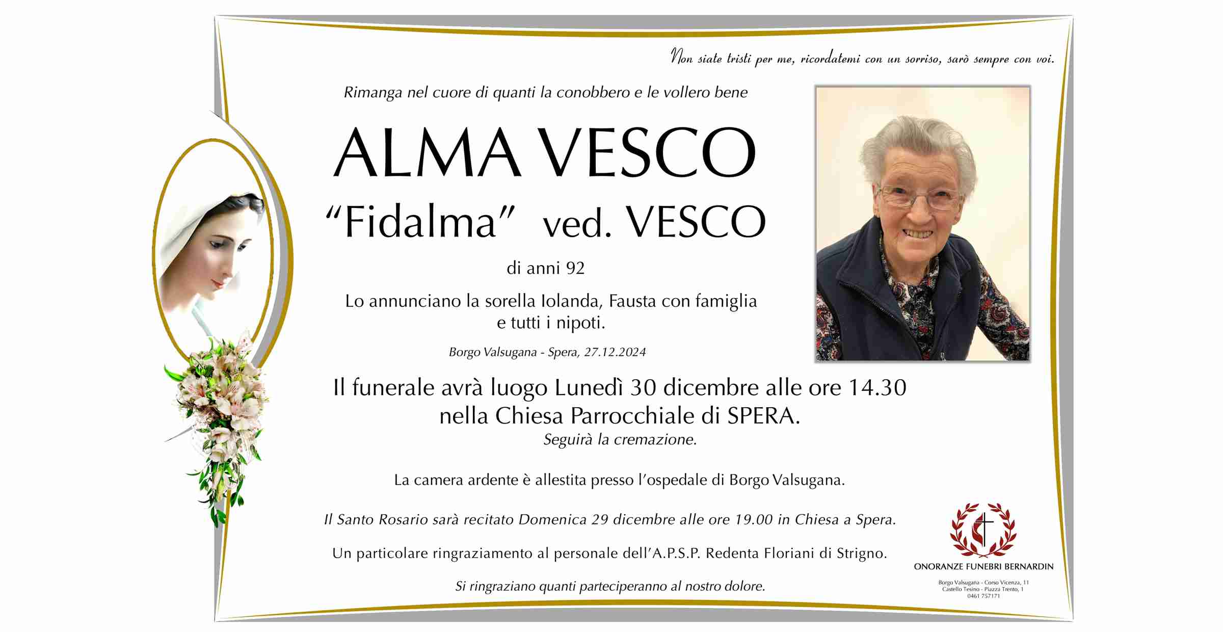 Alma Vesco "Fidalma" ved. Vesco - Onoranze Funebri Bernardin