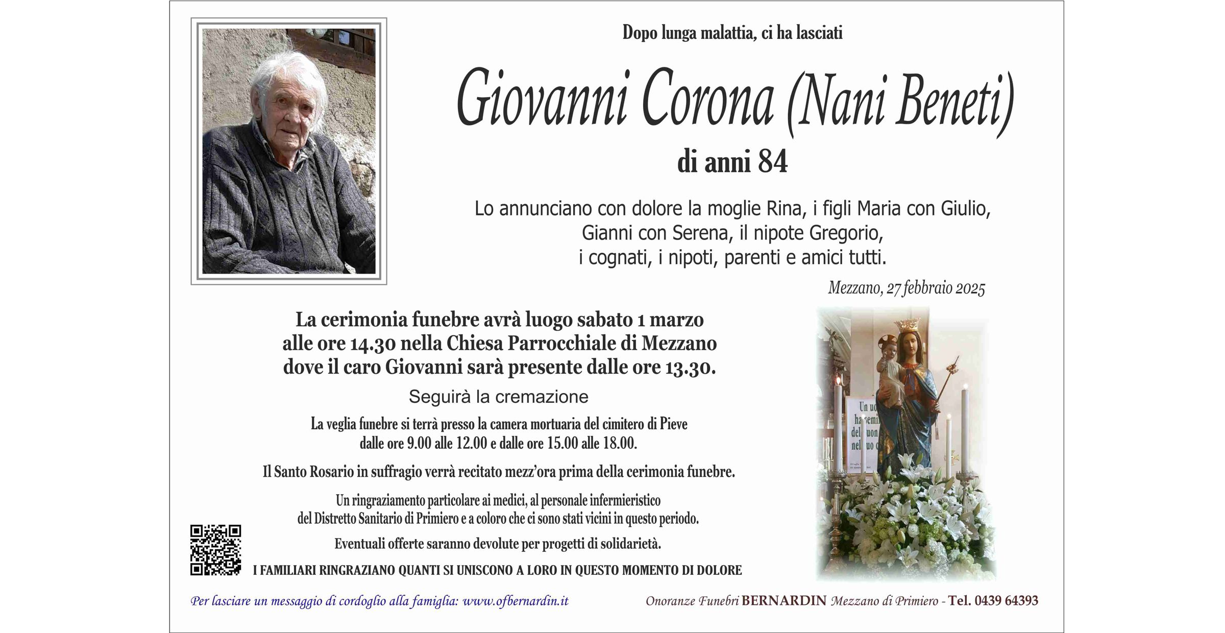 Giovanni Corona (Nani Beneti) - Onoranze Funebri Bernardin